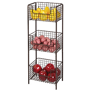 mDesign Steel Freestanding Storage Organizer Tower Rack Basket Shelf, Metal 3-Tier Furniture Unit for Master/Guest Bathroom, Powder Room - Holds Bath Towels, Soap - Concerto Collection - Bronze