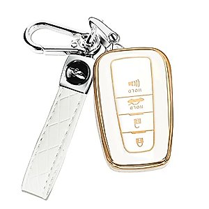 QBUC for Toyota Key Fob Cover with Keychain TPU Suitable for 2018-2022 Toyota Camry RAV4 Avalon C-HR Corolla Highlander GT86 (Style 2-White)