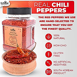 Fusion Select Korean Premium Non-GMO Gluten Free Red Chili Pepper Flakes Powder, Crushed Red Pepper Premium Gochugaru For Kimchi Seasoning, Chicken, Pork, Fish, Vegetables Hot Pepper Flakes (6 Oz)