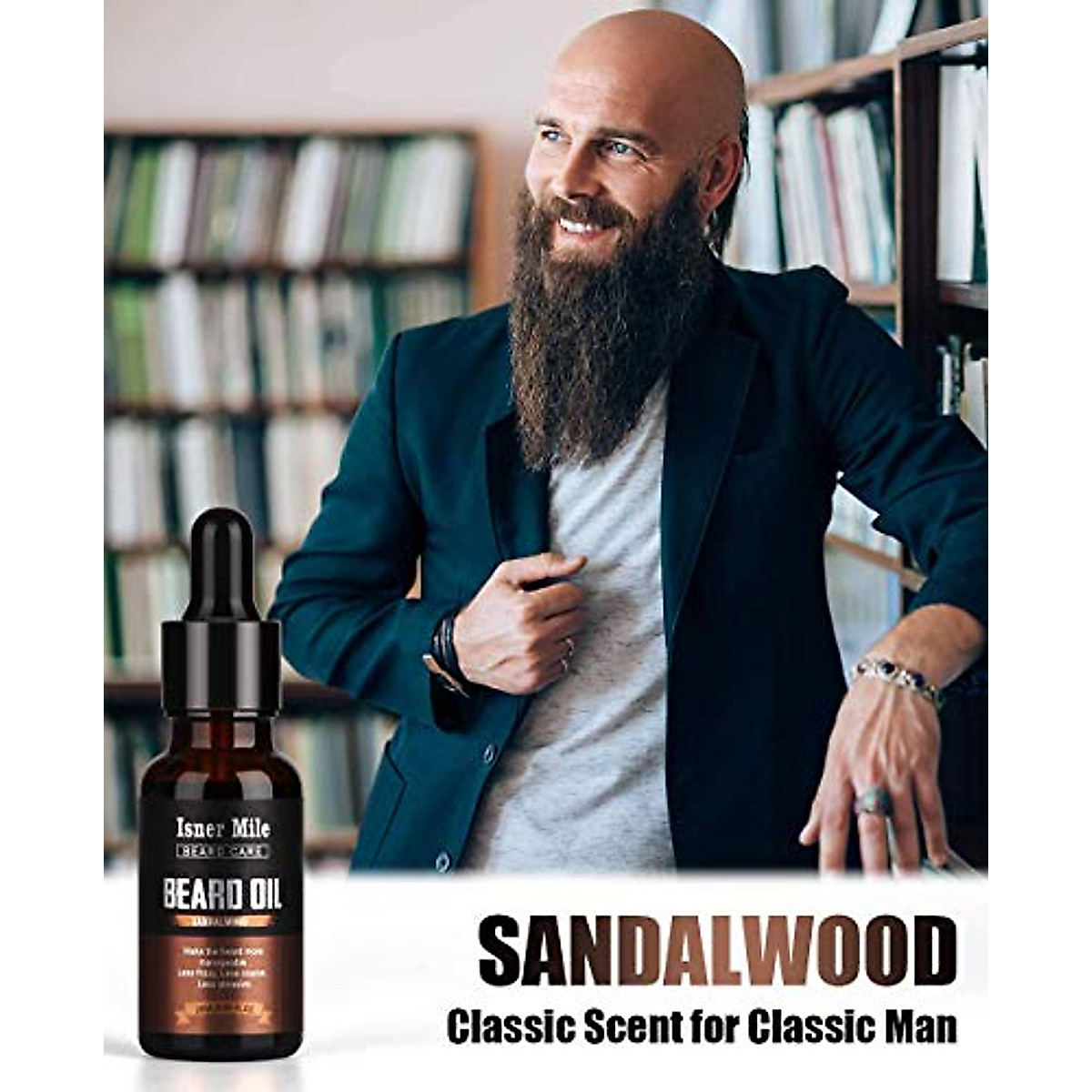 4 Pack Beard Oil Set Leave in Conditioner, Cedarwood, Sandalwood, Sage, Sweet Orange for Men Mustaches Growth, Soften, Moisturizing, Strength, Stocking Stuffers Gifts for Him Man Dad Father Boyfriend