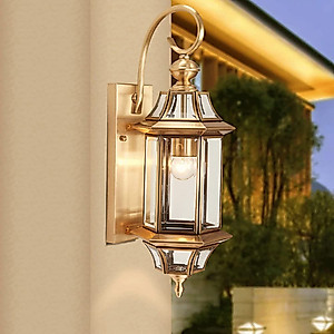 Ksovv Luxury Full Copper Wall Light Sconce Fashion Exterior Waterproof Glass Wall Lantern E27 1-Light Corridor Courtyard Garden Wall Lamp Indoor/Outdoor Home Art Lighting Fixtures