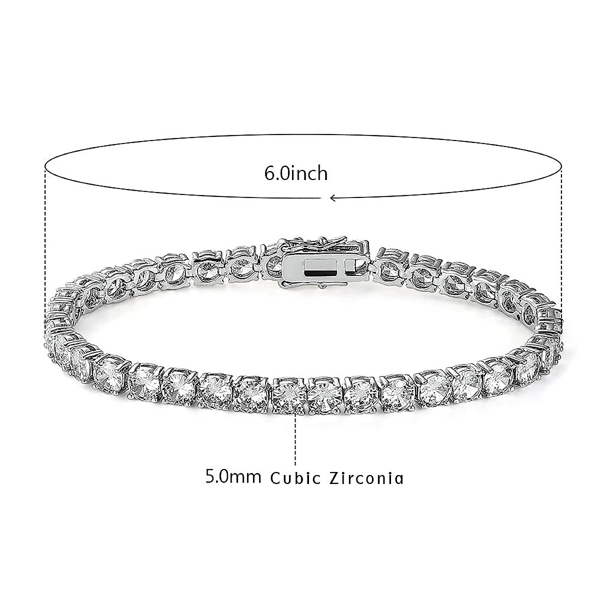 MDFUN 18k White Gold Plated Tennis Bracelet, 6 Inch Charm Cubic Zirconia Gemstone Bracelet for Women