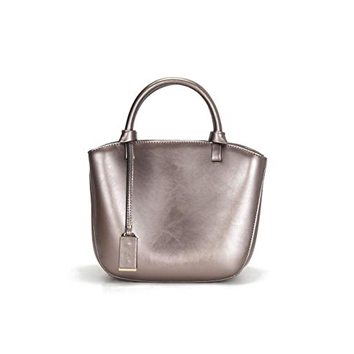 Covelin Genuine Leather Handbag Womens Retro Small Size Tote Shoulder Bag Pewter