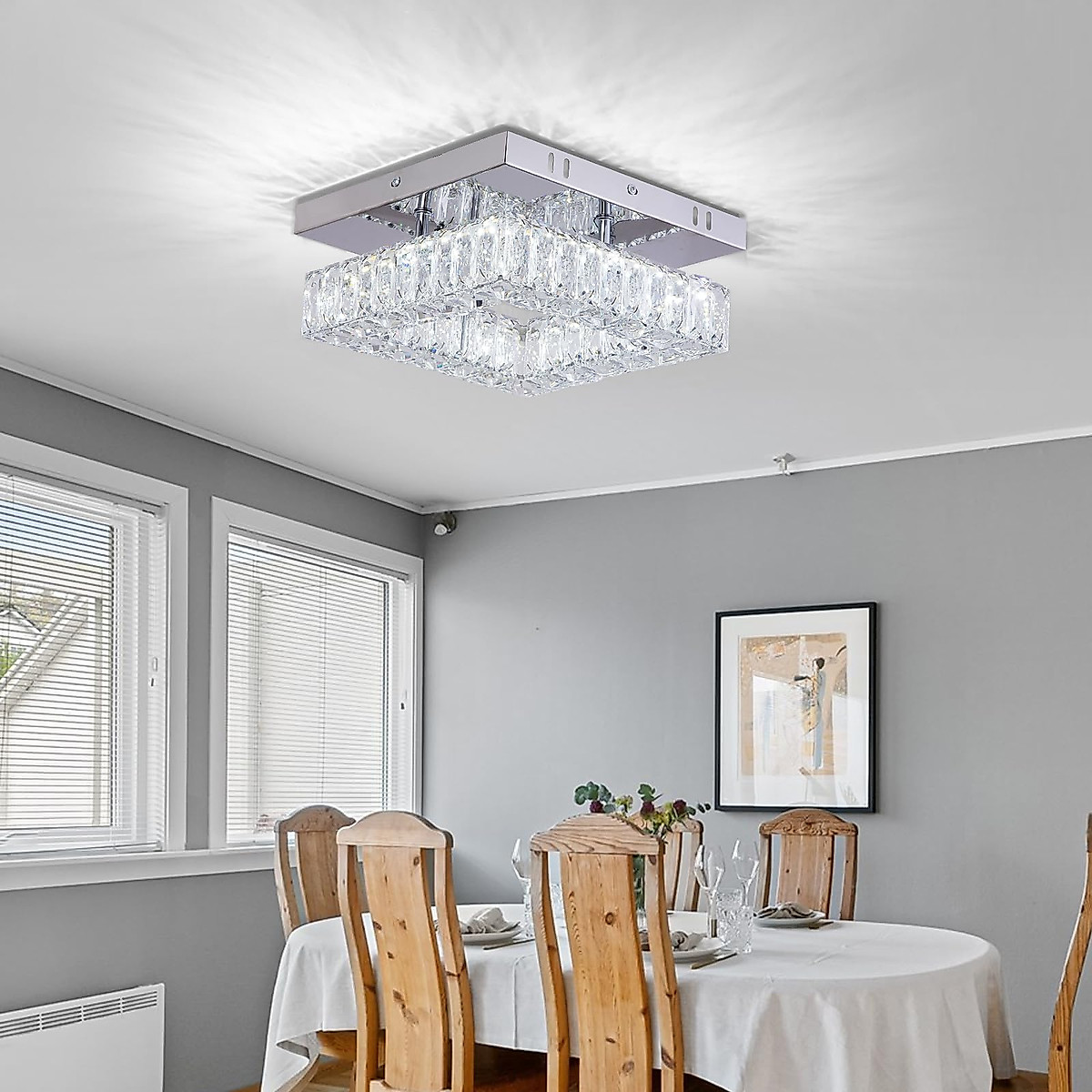 YPQXYHDA 9.8" Modern Crystal Ceiling Light Fixture Mini Square Chandelier Flush Mount Light Fixture Ceiling Lamp for Small Hallway Foyer Entryway Bedroom,3 Colors Adjustable