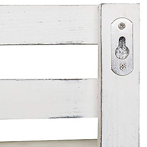 MyGift Key Holder for Wall, Wall-Mounted Vintage White Wood Tiered Accent Shelf with Key Hooks