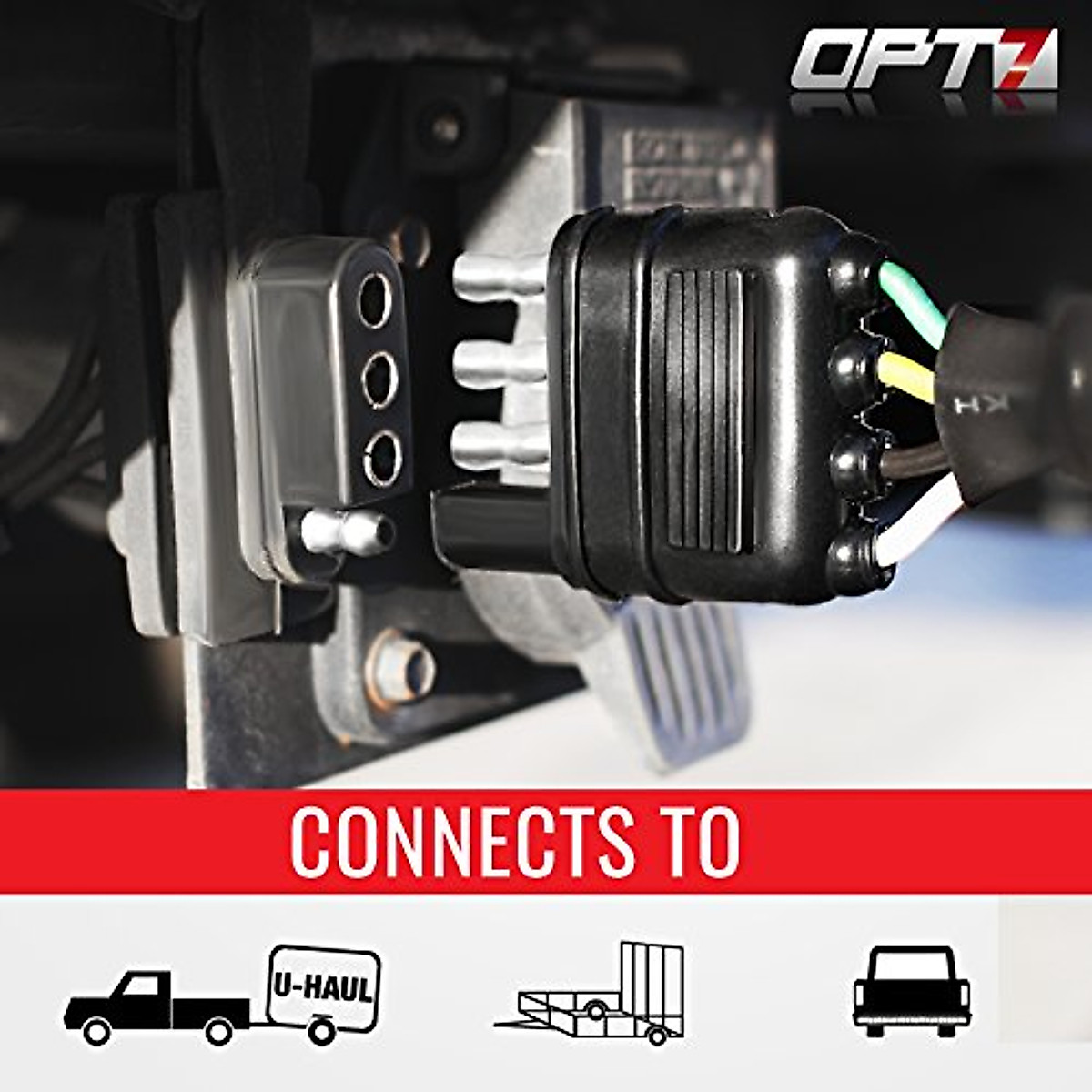 OPT7 Weatherproof 4-Pin Tow Y Splitter Connector Adapter for Truck Tailgate - Perfect for Trailers, Accessory Lighting, Towing, Safety Lighting