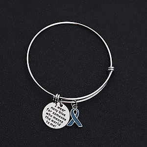 POTIY Blue Ribbon Awareness Charm Colon Cancer Fighter Bracelet Dark Blue Awareness Ribbon Gift Inspirational Bracelet for Cancer Survivor (Blue Bracelet)