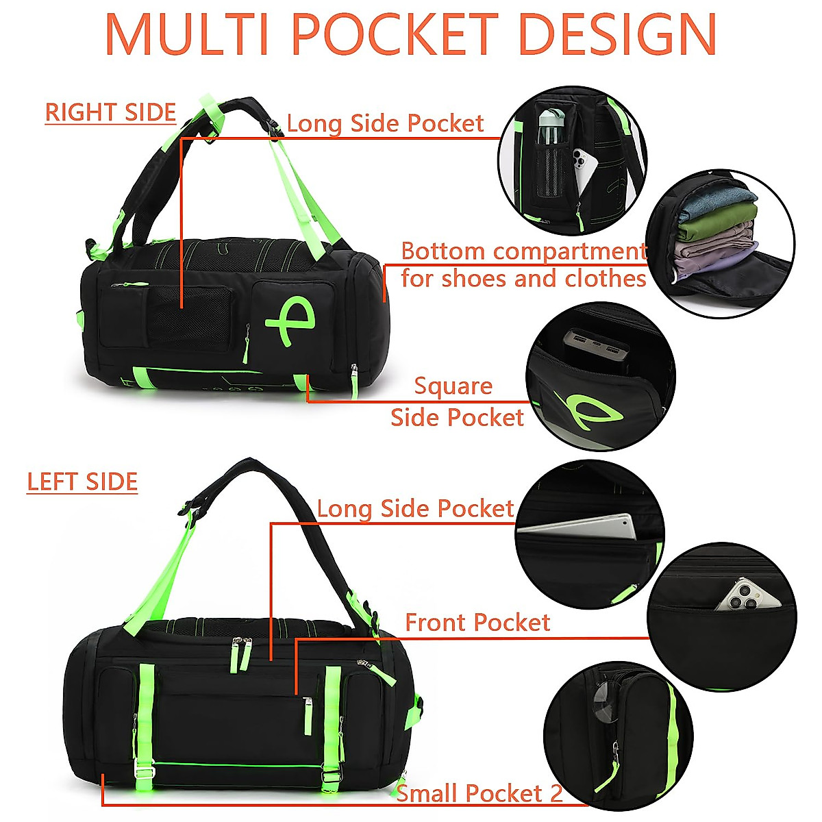 BE SMART 50L Extra Large Gym Backpack for Men, Big Gym Bag with Shoes Compartment, Waterproof Heavy Duty Duffel Bags, Men's Workout Backpacks for Outdoor Sport,Hiking,Camping,Travel (Black, XL)