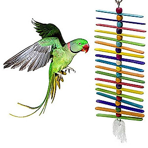 SONGBIRDTH Parrot Chew Toys - Pet Birds Parrot Wooden Stick Beads String Swing Hanging Chew Toy Cage Decor for Medium and Small Parrot Random Color