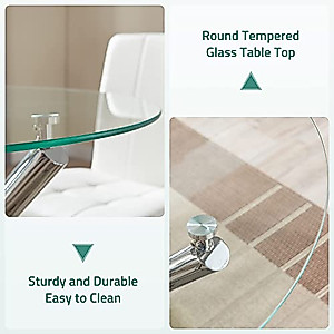 Round Glass Dining Table for 2 to 4 Person - 35.4" Inch Kitchen Dining Room Table with Tempered Glass Top, Sturdy Chrome Legs, Modern Circle Leisure Table for Dinner Apartment Small Spaces