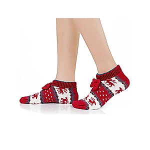 Century Star Women Slipper Socks Soft Cozy Animal Christmas Socks Anti-Slip Fuzzy Slipper Warm Winter Floor Socks 1 Pack Red Elk One Size