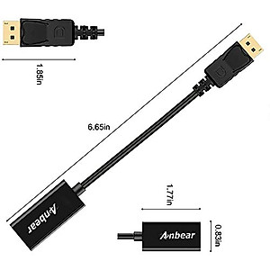 Anbear DisplayPort to HDMI Adapter, Display Port to HDMI Cable(Male to Female) for DisplayPort Enabled Desktops and Laptops Connect to HDMI Displays (1, Black)