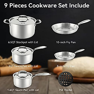 Duxtop Whole-Clad Tri-Ply Stainless Steel Induction Cookware Set, 9PC Kitchen Pots and Pans Set