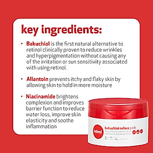 Indeed Labs Bakuchiol Reface Pads - Plant-based retinol alternative, no irritation, 5x more antioxidant. Good for acne-prone skin, sun damage, fine lines And wrinkles. 30 Pads