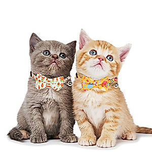 ADOGGYGO 2 Pack Easter Cat Collar with Bow Tie Bell, Kitten Collar Breakaway with Removable Bowtie Carrot Easter Egg Pattern Collar for Cat
