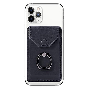 YUNCE Ring Stand Stick on Wallet Cell Phone Slim Leather Wallet Stick on Wallet Credit Card RFID Blocking Sleeve Black