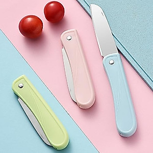 WISELADY Foldable Portability Fruit Knives, Paring Knife, Small Kitchen Knife with Sharp Blade, Paring Knife for Cutting and Preparing Fruit and Vegetables (Pink)