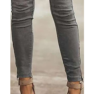 Flamingals Jeans for Women Trendy High Waisted Skinny Jeans Moto Leggings Elastic Waist Jeans Gray L
