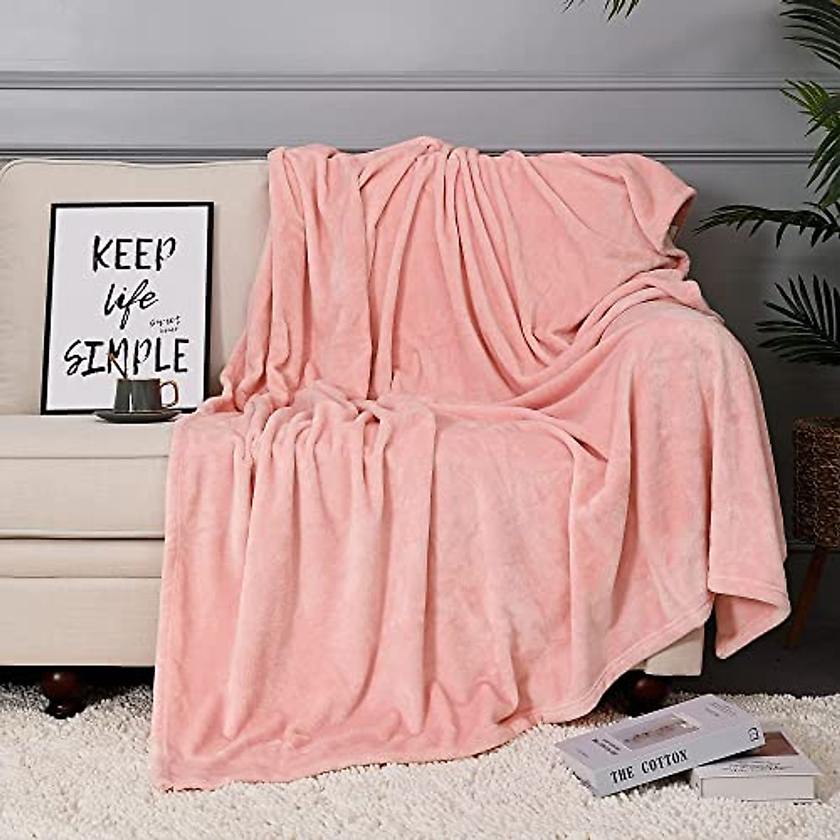 NANPIPER Fleece Blankets, Super Soft Flannel King Size Blanket for Bed, Luxury Cozy Microfiber Plush Fuzzy Blanket,Pink