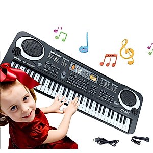 Keyboard Piano Kids 61 Key Electronic Digital Piano Musical Instrument Kit with Microphone Music Home Teaching Toys for Boy Girls (Black)