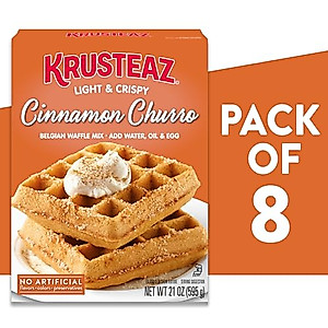Krusteaz Light and Crispy Cinnamon Churro Belgian Waffle Mix, Krusteaz Waffle Mix, 21 oz Box (Pack of 8)