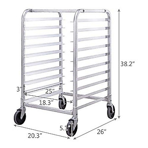 Giantex 10 Tier Aluminum Bakery Rack Home Commercial Kitchen Bun Pan Sheet Rack Mobile Sheet Pan Racking Trolley Storage Cooling Rack w/Lockable Casters