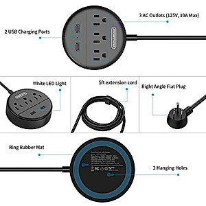 NTONPOWER Travel Power Strip with USB Bundle, 3 Outlet Flat Plug Power Strip and 2 Outlet Small Power Strip Extension Cord, Compact Charging Station for Cruise Ship, Nightstand, Home and Office, Black
