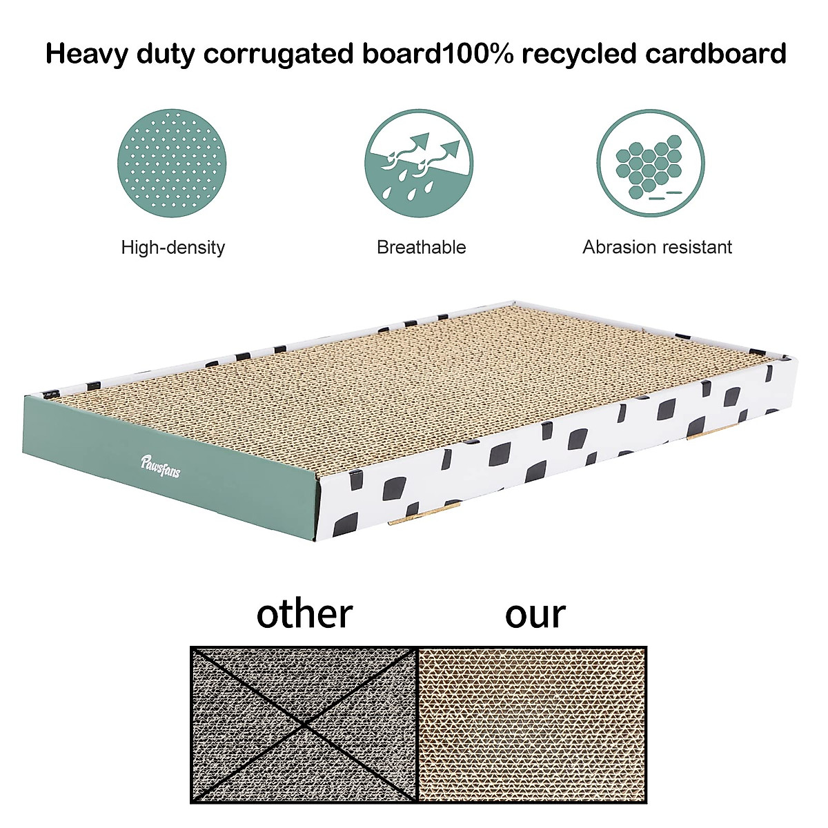 PAWSFANS Cat Scratcher Cardboard Scratch Pad with Box Durable Corrugate Scratching Board Kitty Sofa Lounge Bed Reversible Catnip Included for Indoor Cats,Large (Box, 5pcs)