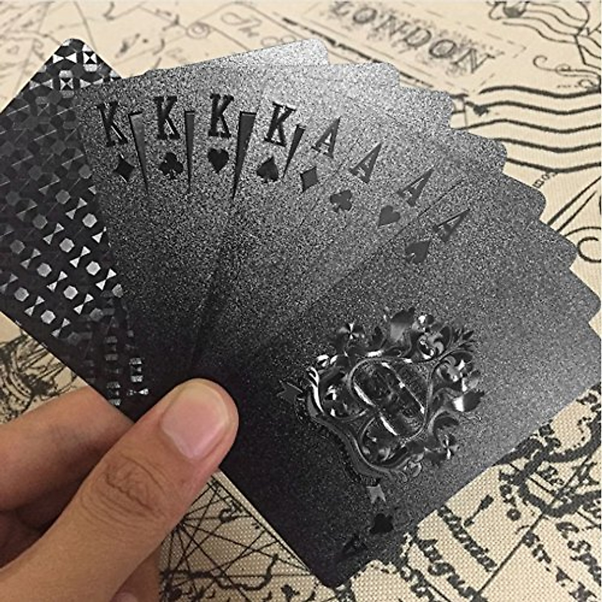 EMFK 54pcs/Pack Fashion Gold Foil Poker Novelty Collection Waterproof PVC Plastic Color:Black