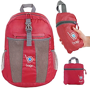 bago Lightweight Small Hiking Backpack for Women and Men - 25L Travel Day Pack - Foldable Hiking Daypack Ultralight for Camping Outdoor Sports - Day Bag Packable Backpack for Travel (Red)