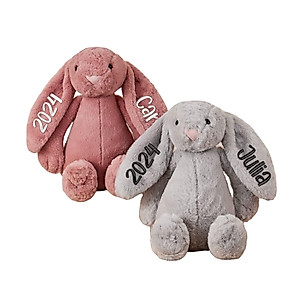 Dyoart Personalized Easter Bunny Rabbit, Custom Name Monogrammed Embroidered Bunny, Fluffy Rabbit with Long Ears,Plush Bunny Toy, Gift for Baby Kids(11.8inches)