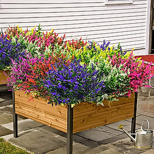 Grunyia 10 Bundles Artificial Lavender Flowers Outdoor Fake Plants Faux Plastic UV Resistant Flowers for Home Garden Porch Window Box and Cemetary Grave Decorations (10, Purple)