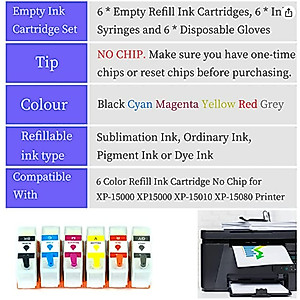 312XL 6 Color Refill Ink Cartridges No Chip Remanufactured Ink Cartridge for XP-15000 XP-15010 XP-15080 Sublimation Ink Cartridges Without Chip & Ink for XP15000 Printer