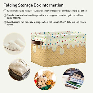 Kigai Ice Cream Texture Storage Bins for Shelves, Storage Basket with Double Handle, Foldable Storage Cubes with Metal Frame, Rectangular Closet Organizer Containers for Home Bedroom