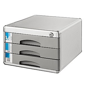 LEYT Flat File Cabinet Storage, Desktop Drawer Cabinet, 3 Drawers Aluminum Alloy Storage Drawers Desk Storage, A4 Office Box with Lock.