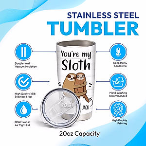 Hyturtle Personalized Gifts For Sloth Lover - You're My Sloth Custom Name Couple Stainless Steel Tumbler 20oz With Lid - Idea Animal Lover Gifts For Couple, Women And Man On Birthday, Christmas