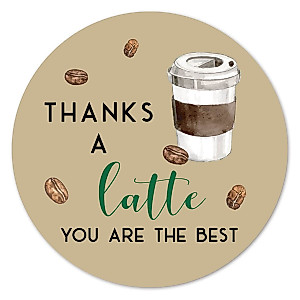 Coffee Thanks a Latte Stickers, 2 Inch Birthday Party Favor Labels 40-Pack