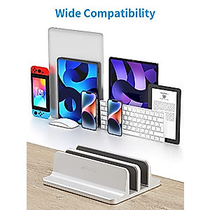 JARLINK (Upgraded Dock Version Vertical Laptop Stand, Double Desktop Stand Adjustable Laptop Holder (up to 17.3 inches) Compatible with All MacBook Pro/Air/Microsoft Surface (Silver)