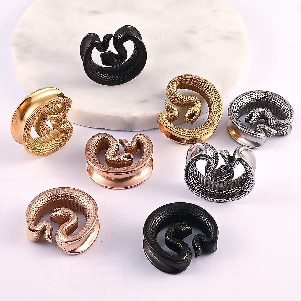 DOEARKO 2PCS Fashion Snake Saddle Ear Plugs Body Piercing Tunnels 316 Stainless Steel Hypoallergenic Earrings Plugs for Ears Expander Body Jewelry (19mm(3/4"), gold)