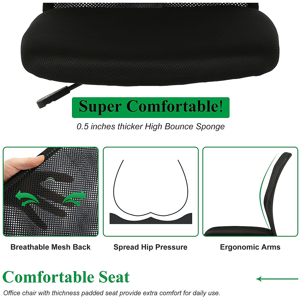 Ergonomic Office Chair Mesh Support Modern Executive Mid Back Rolling Swivel Chair Computer Chair Task Chair for Men& Women, Black