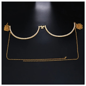 Rhinestone Chest Bracket Chain Trendy Crystal Butterfly Harness Chest Bra Chain Sexy Bikini Body Jewelry for Women (Gold)