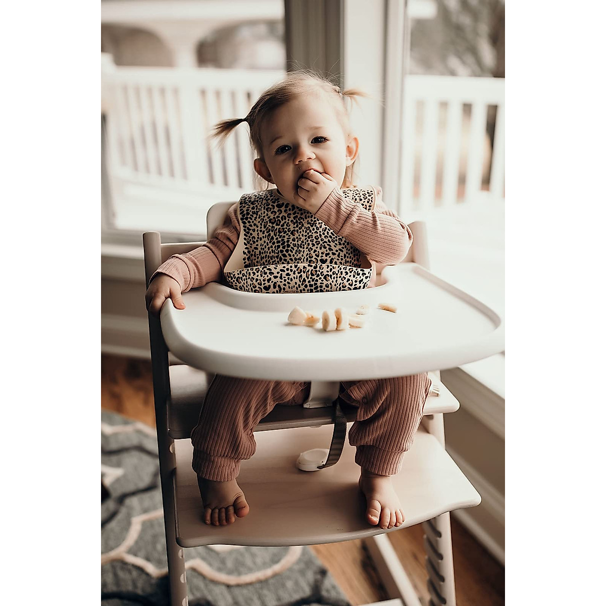 Three Little Tots Modern Silicone Baby Bib – Adjustable Fit Waterproof Catch Bibs ((Leopard)