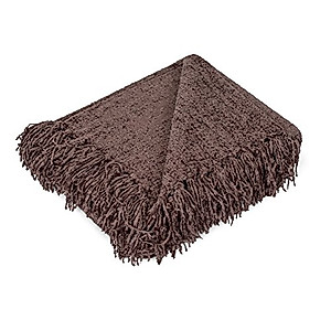 Internet’s Best Thick Chenille Throw Blankets - Ultra Soft Couch Blanket with Fringe - Light Weight Sofa Throw - 100% Microfiber Polyester - Easy Travel - Bed (Brown)