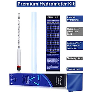 Cimalab Hydrometer Alcohol Meter, Hydrometer Alcohol 0-200 Proof and Tralle Hydrometer, Alcohol Proof Tester for Liquor/Moonshine/Proofing Distilled/Spirits/Distilled Alcohol Proof