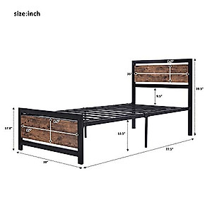 Lifeand Twin Size Platform Bed,Metal and Wood Bed Frame with Headboard and Footboard,No Box Spring Needed, Easy to Assemble(Black)
