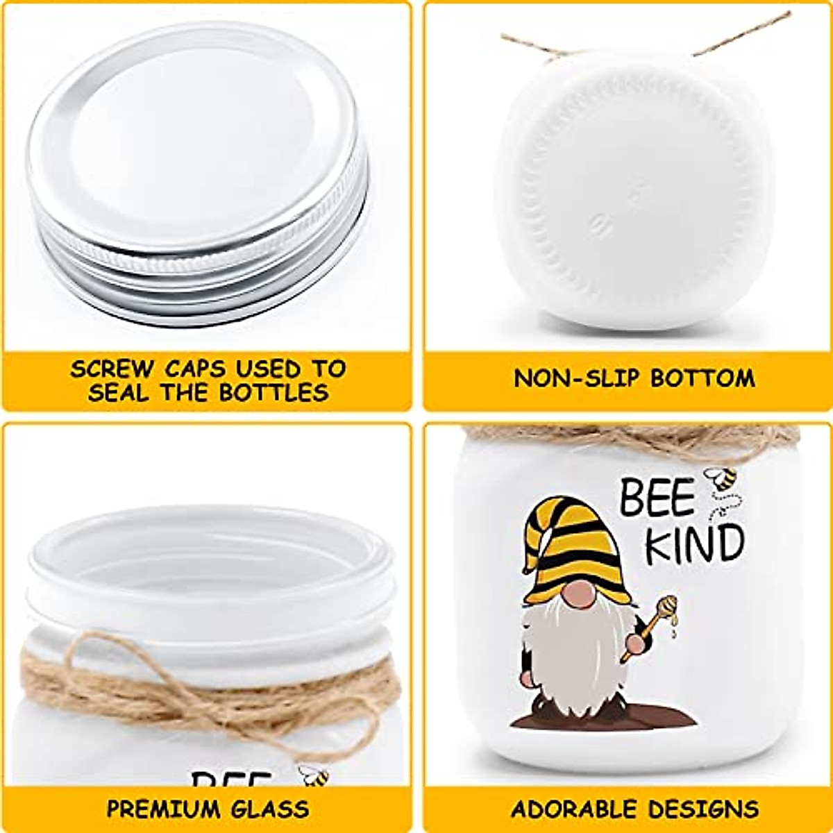 Nefelibata Bee Gnome Mini Mason Jars, Honey Bee Nisse Farmhouse Tiered Tray Decor Bee Sweet Bee Happy Bee Kind Honey Dipper Holders Bumble Bee Tomte Kitchen Centerpieces Decors 3 PCS