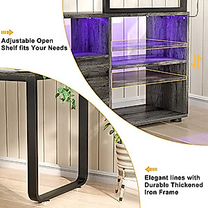 Homieasy L Shaped Desk with File Cabinet & Power Outlet, Reversible 55 Inch Large Corner Computer Desks with LED Strip, L-Shaped Computer Desk with Drawers and Storage Shelves for Home Office, Grey