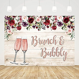 ABLIN 7x5ft Brunch and Bubbly Backdrop for Bridal Shower Rustic White Wood Red Rose Flowers Floor Photo Background Bride to Be Engagement Wedding Party Decorations Banner Props
