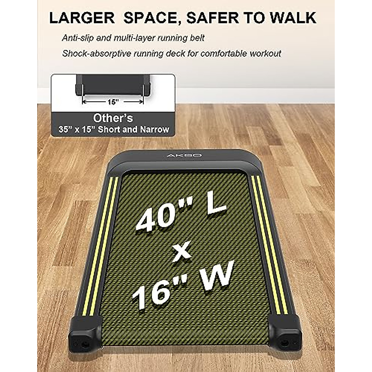 AKSO Walking Pad Under-Desk Treadmill, 300lbs Capacity, Quiet 3.8mph, LED Display Remote Control &APP, Portable Mini Desk Treadmill for Home Office Small Apartment
