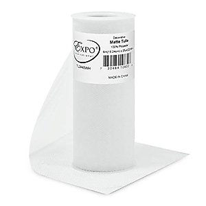 Expo International Decorative Matte Tulle Spool of 6 Inch X 25 Yards | White